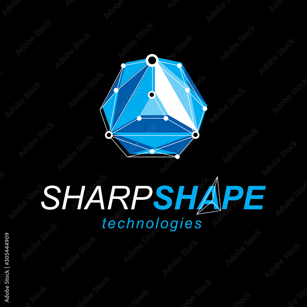 Technology Conceptual Emblem Abstract Geometric 3d Wireframe Object Vector Illustration Stock