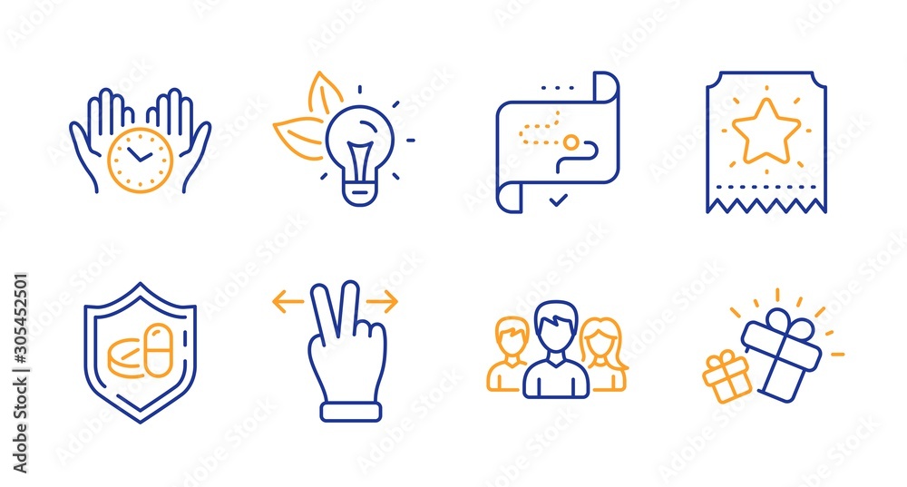 Safe time, Touchscreen gesture and Target path line icons set. Eco ...