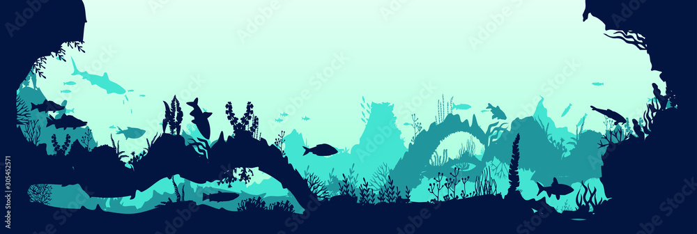 Sea scene with the underwater world. Coral reefs. Tropical sea with ...