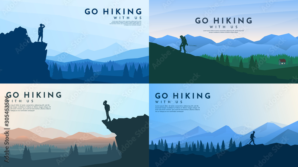 Vector backgrounds set. Travel concept of discovering, exploring and ...