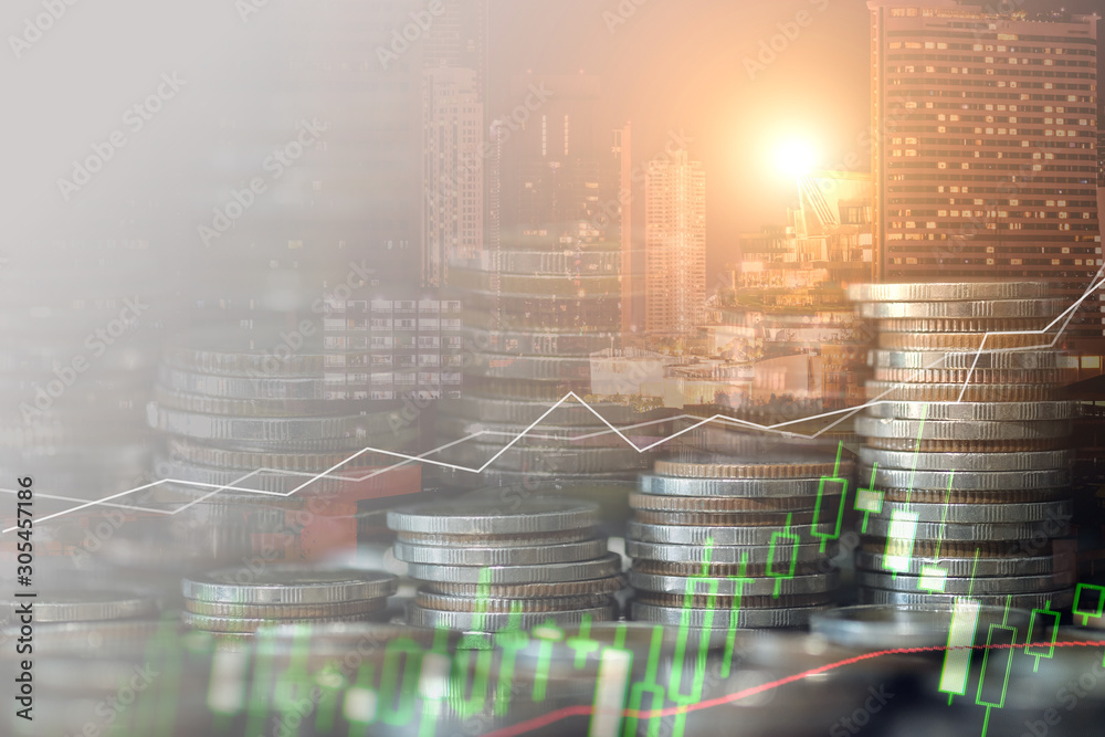 Double exposure of graph, Stock market or forex trading graph and ...
