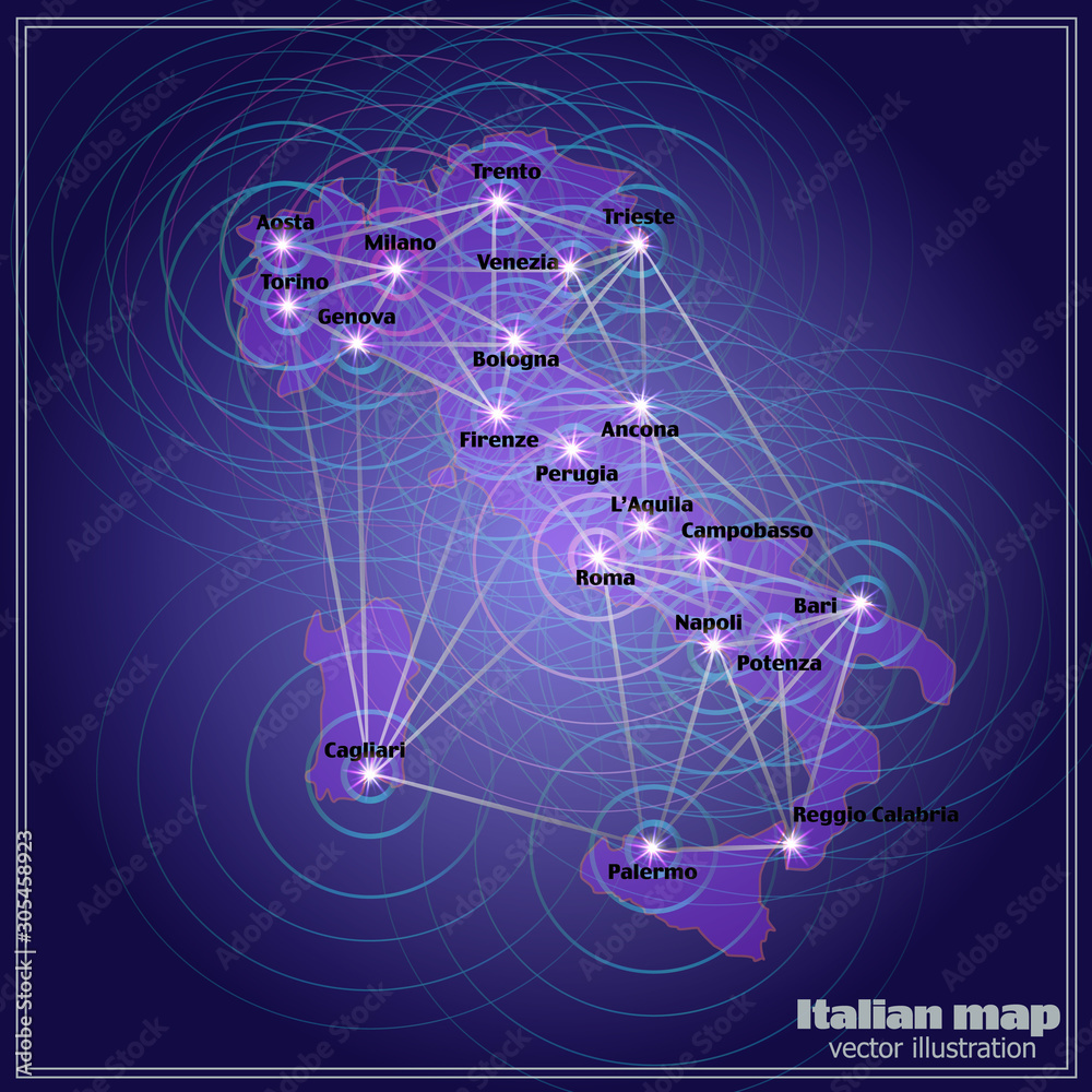 Italy map. Bright illustration map of Italy with communications lines ...