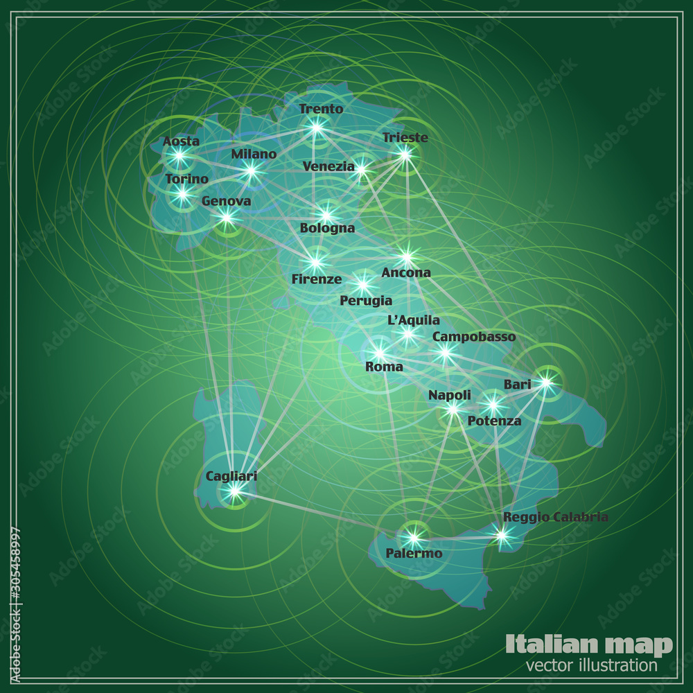Italy map. Bright illustration map of Italy with communications lines ...