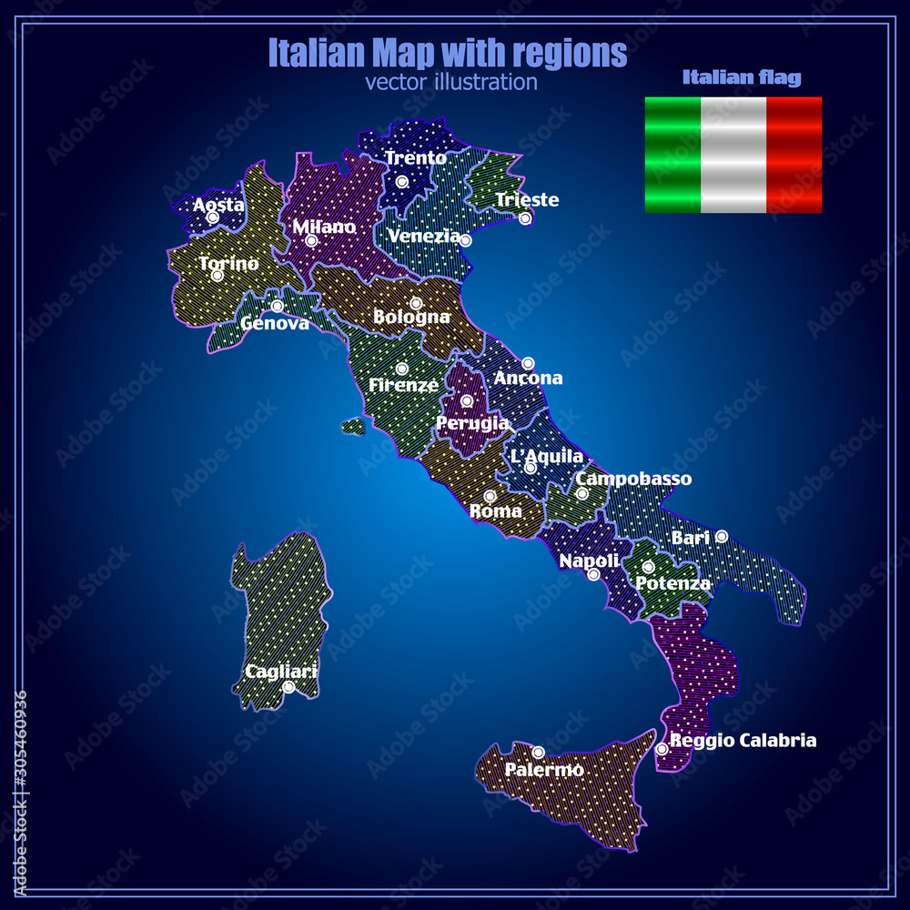 Map of Italy. Bright illustration with colorful italian map. Italy map ...
