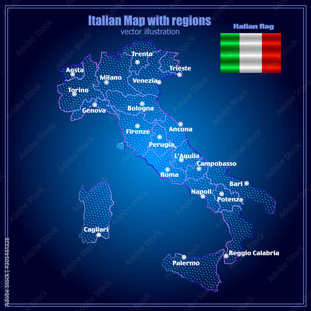 Map of Italy. Bright illustration with colorful italian map. Italy map ...