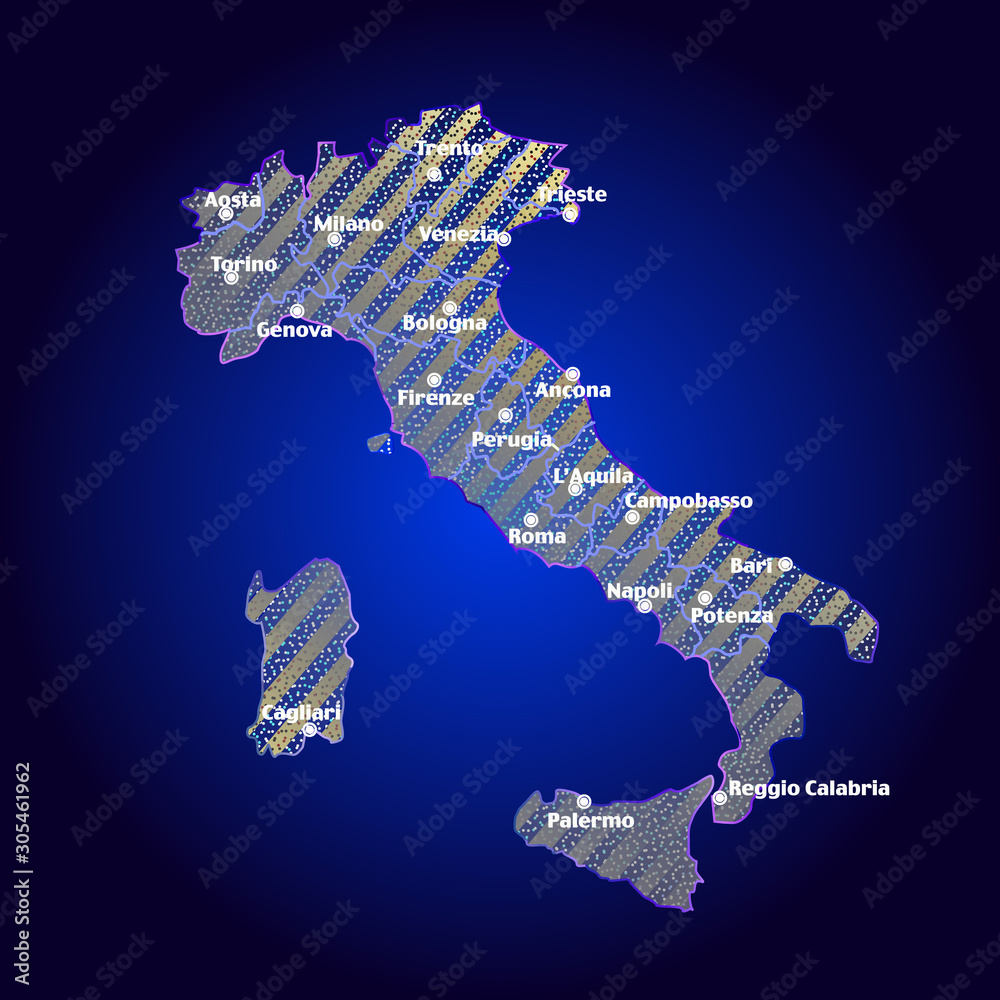 Map of Italy. Bright illustration with colorful italian map. Italy map ...
