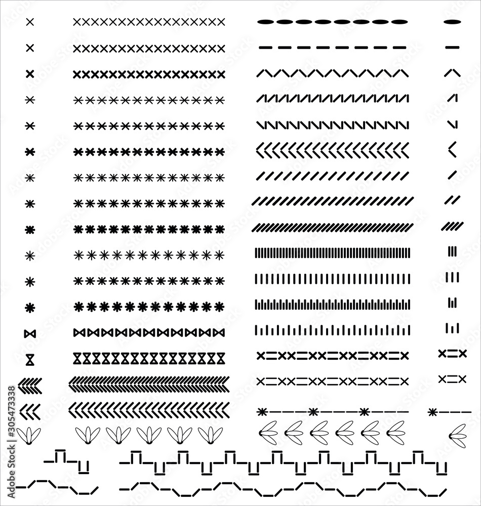 decorative embroidery sewing stitches brush and elements Stock Vector ...