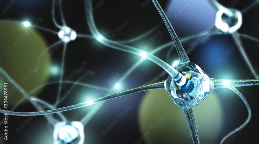 Neuron, Neural network of the brain, nerve node, neurocommunication. 3d ...