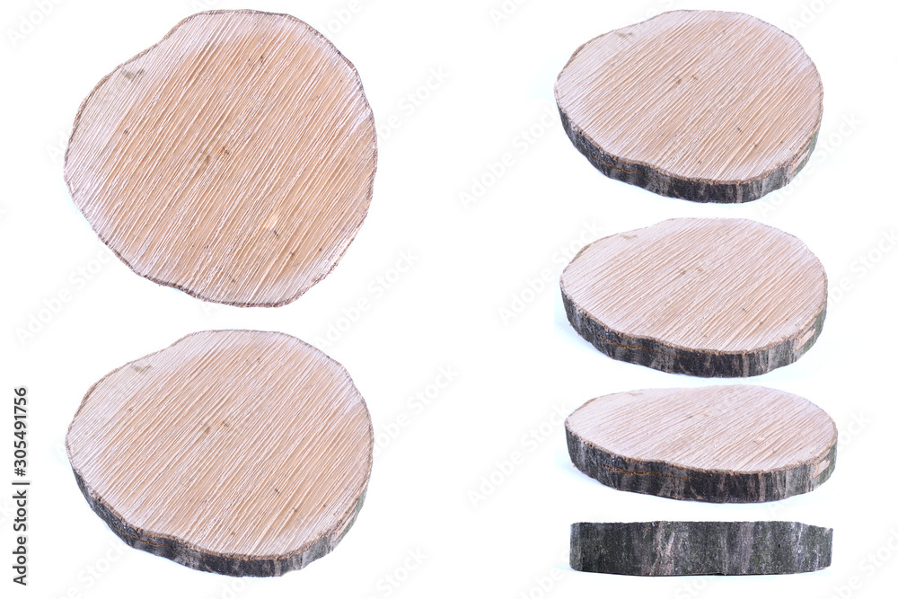 Detailed piece of circular flat cut wood showing annual rings, cracks ...