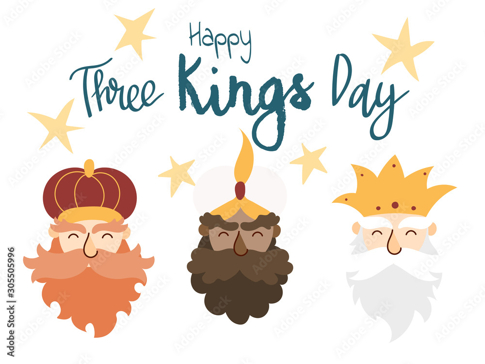 Vector illustration card for Happy Three Kings Day celebration. Cute ...