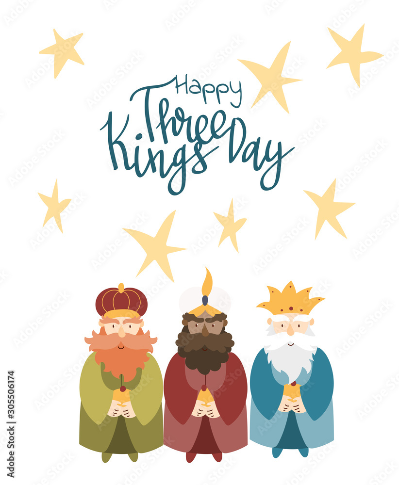 Vector illustration card for Happy Three Kings Day celebration. Cute ...