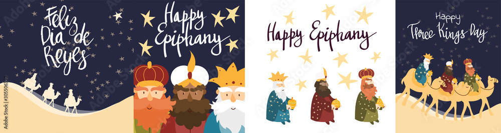 Vector illustration cards template set for Epiphany celebration. Cute ...
