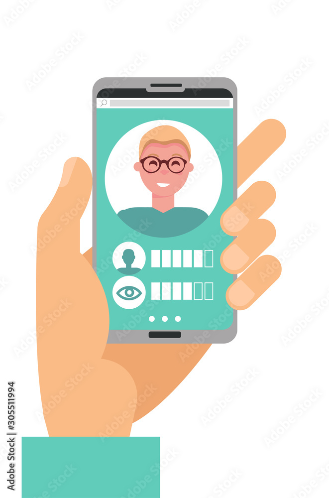 Facial recognition face ID system. Man character scanning app face on ...