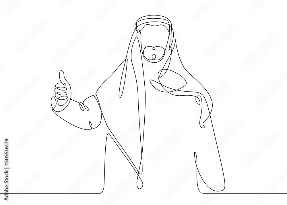 Continuous one line one drawn character line arab man in national ...