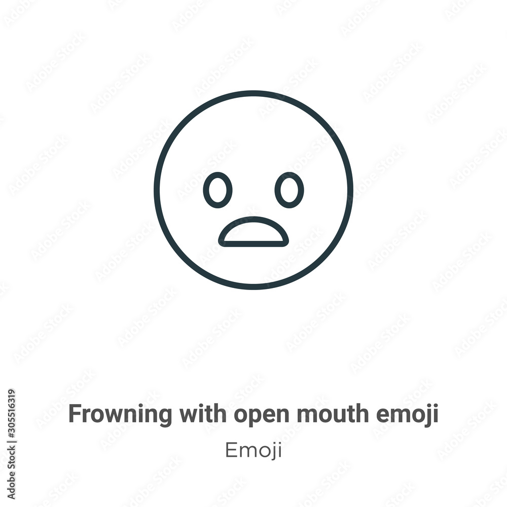 Frowning with open mouth emoji outline vector icon. Thin line black ...