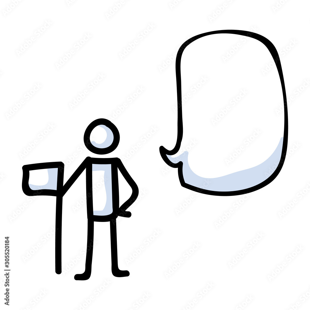 Holding flag stick figure vector illustration. Hand drawn communication ...