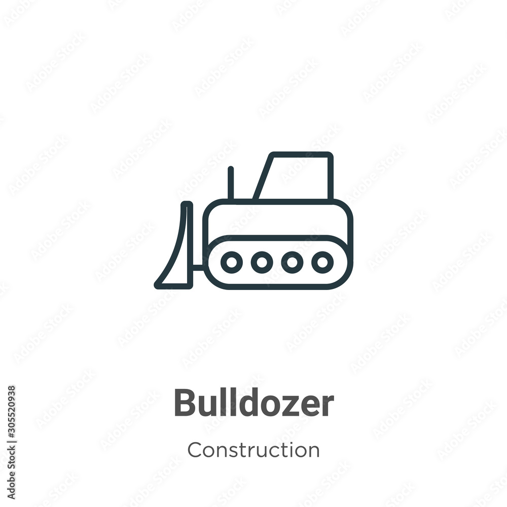 Bulldozer outline vector icon. Thin line black bulldozer icon, flat ...