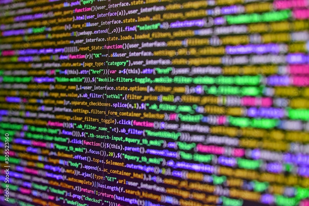 Naklejka hi-tech modern screen of data, digits and chars on monitor. Abstract computer script ...