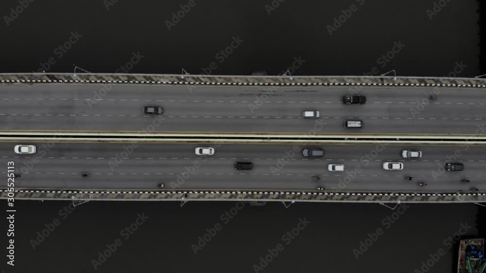 Top down aerial view of road intersection with crowded vehicles Stock ...