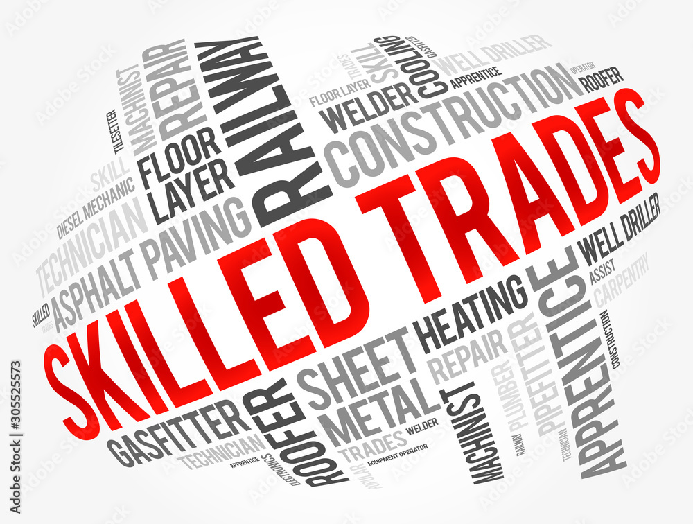 Skilled Trades word cloud collage, social concept background Stock ...
