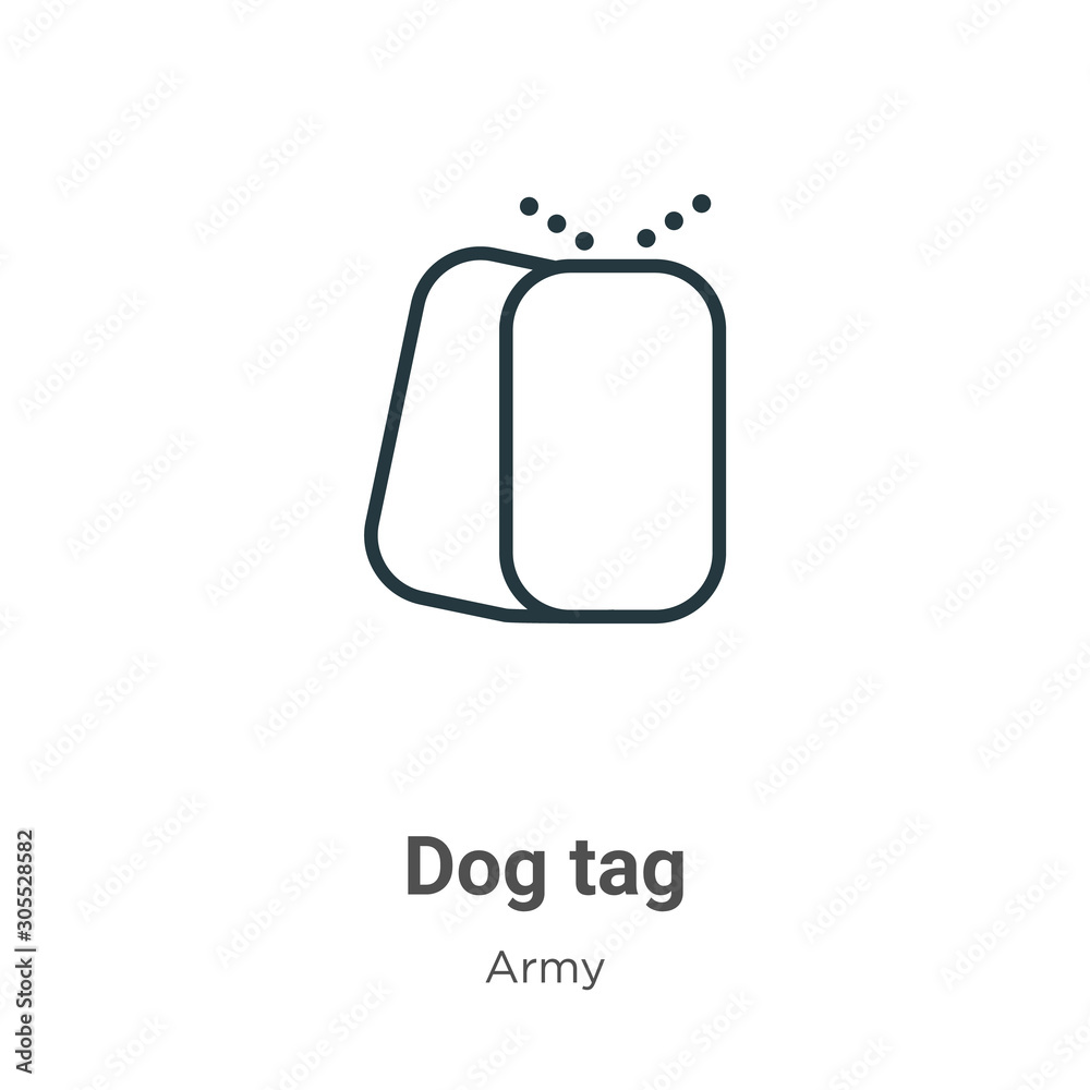 Dog tag outline vector icon. Thin line black dog tag icon, flat vector ...