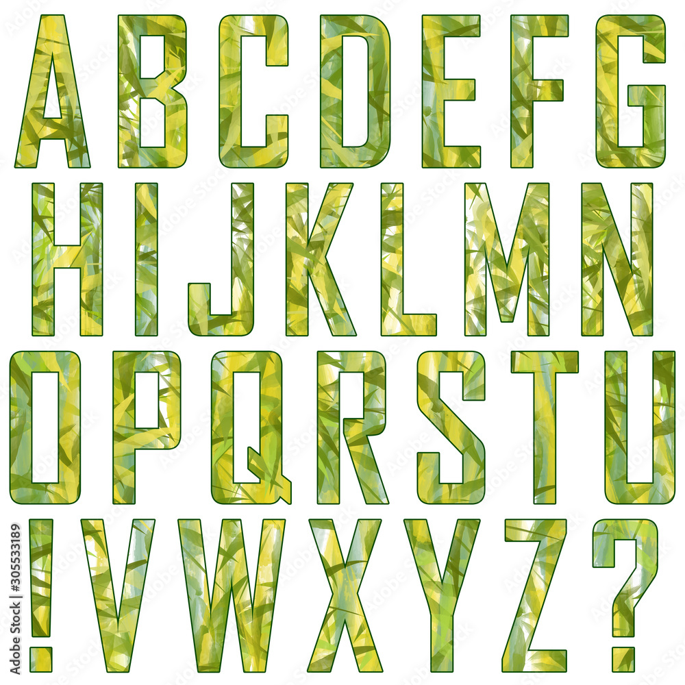 A raster set of textured capital letters of the Latin alphabet ...