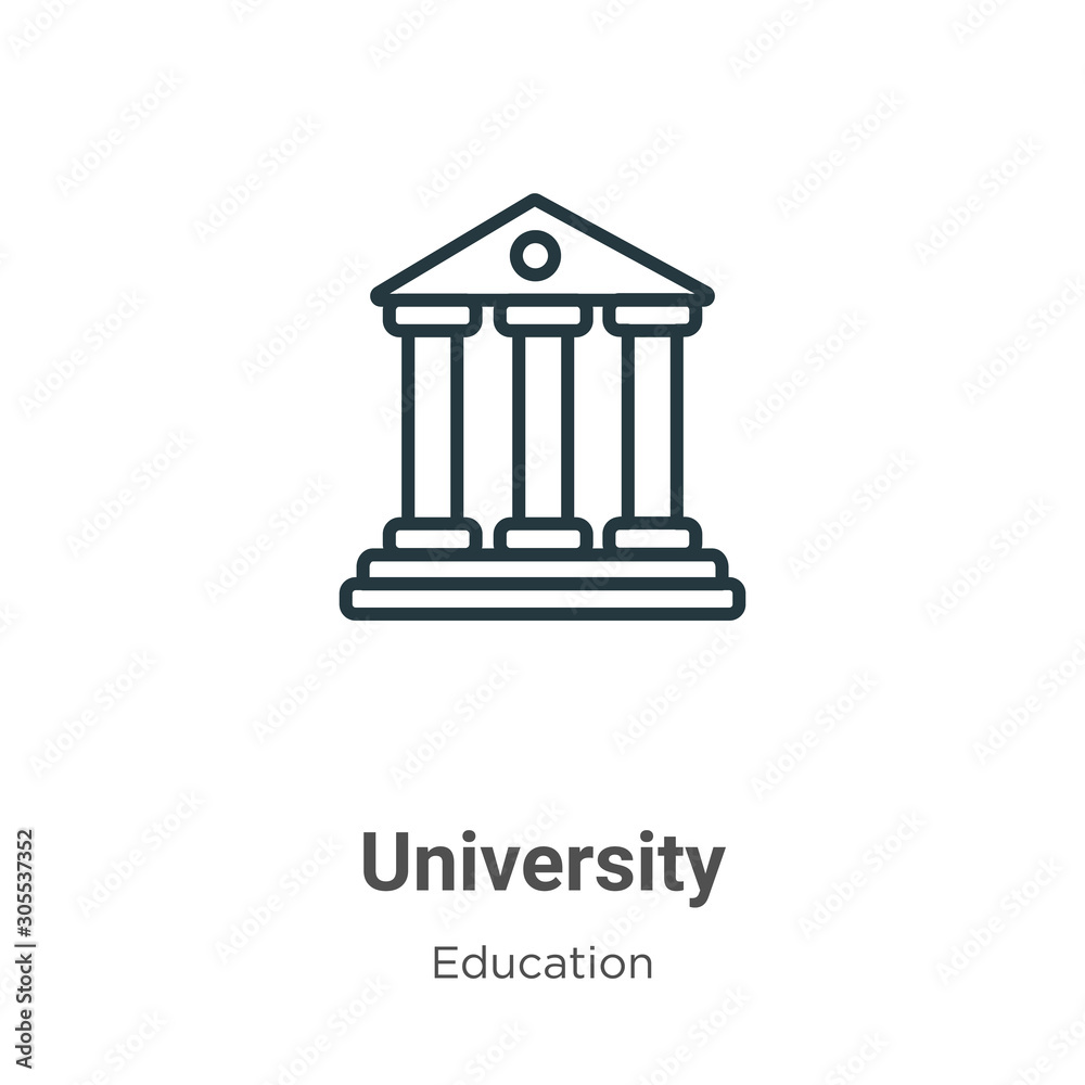 University outline vector icon. Thin line black university icon, flat ...