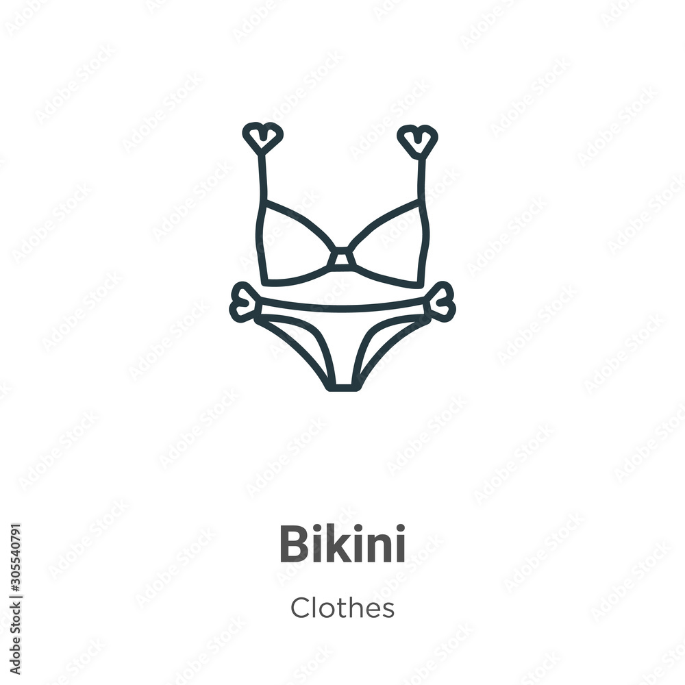 Bikini outline vector icon. Thin line black bikini icon, flat vector ...