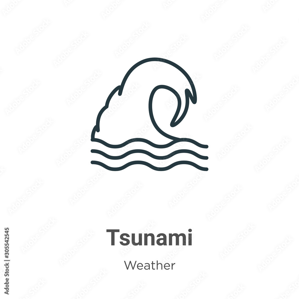 Tsunami outline vector icon. Thin line black tsunami icon, flat vector simple element ...