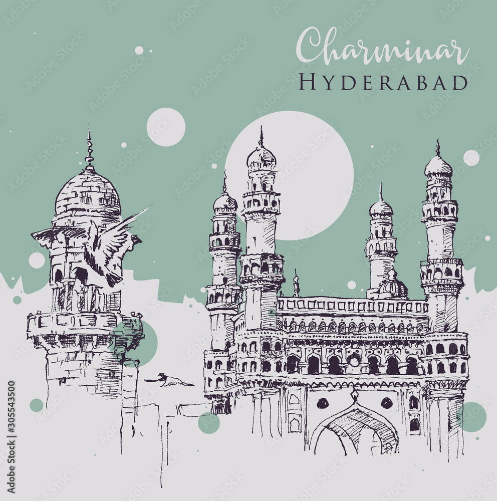 Drawing sketch illustration of Charminar Stock Vector | Adobe Stock