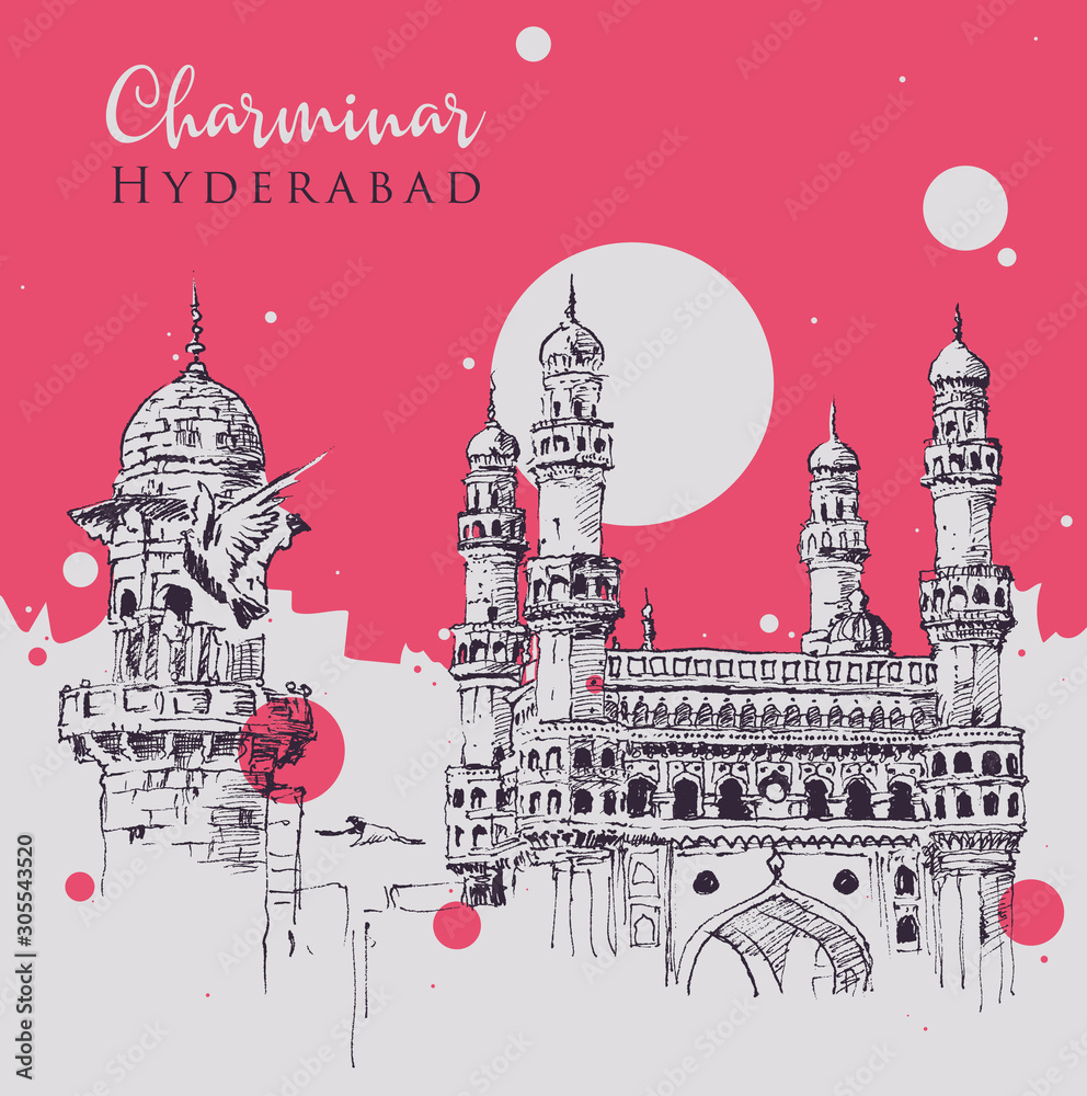Drawing sketch illustration of Charminar Stock Vector | Adobe Stock