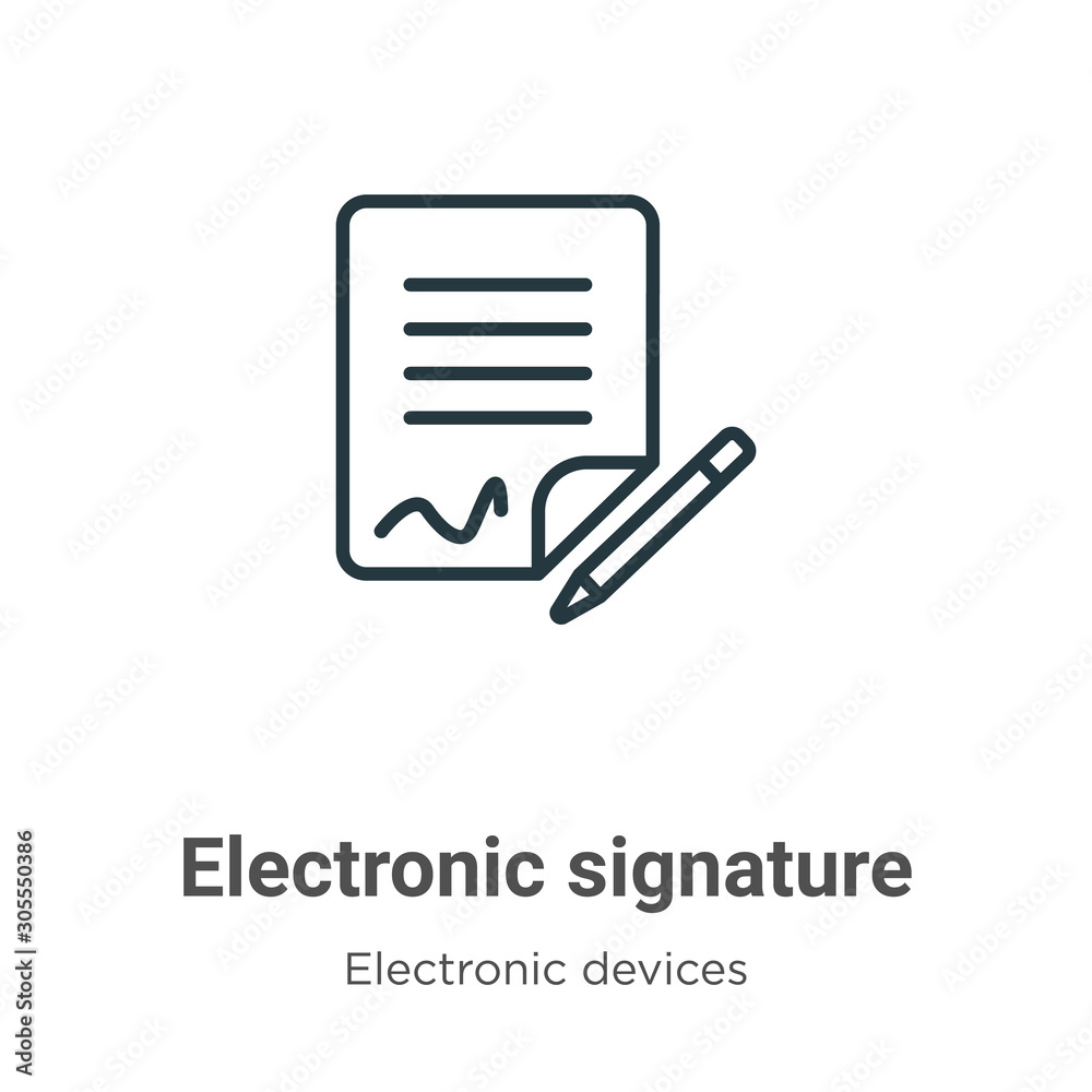 Electronic signature outline vector icon. Thin line black electronic ...