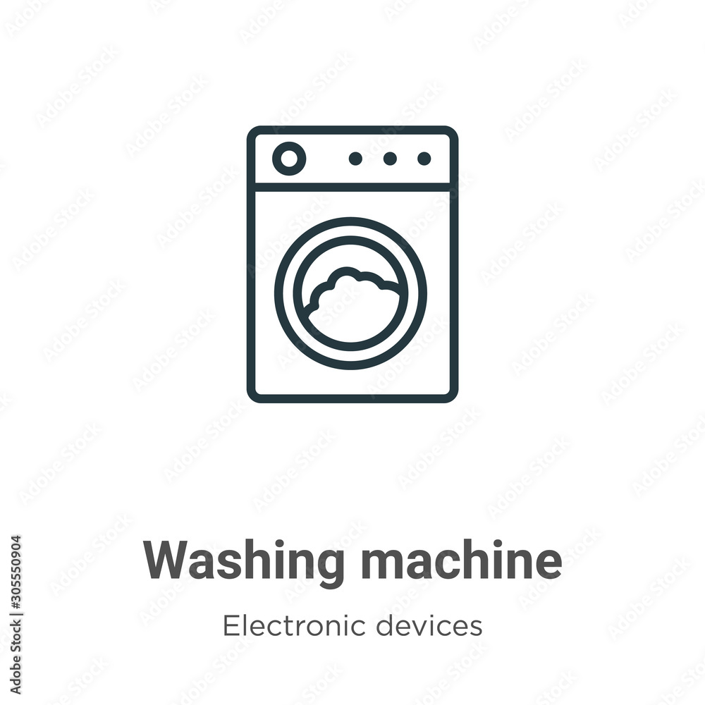 Washing machine outline vector icon. Thin line black washing machine ...