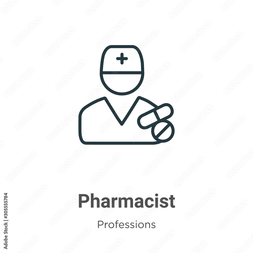 Pharmacist outline vector icon. Thin line black pharmacist icon, flat ...