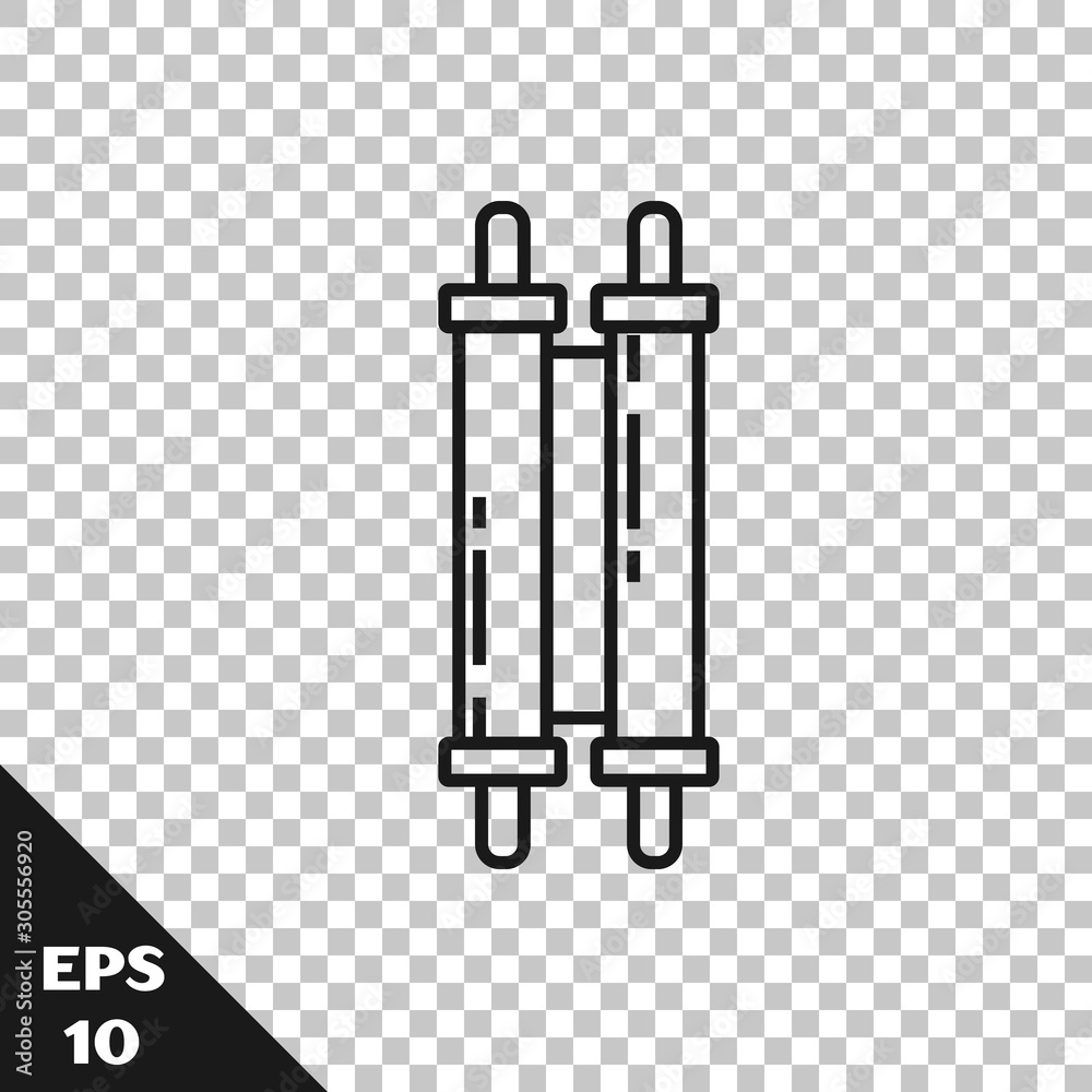 Black line Torah scroll icon isolated on transparent background. Jewish ...
