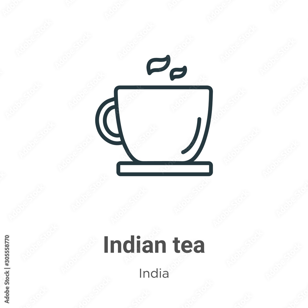 Indian tea outline vector icon. Thin line black indian tea icon, flat ...