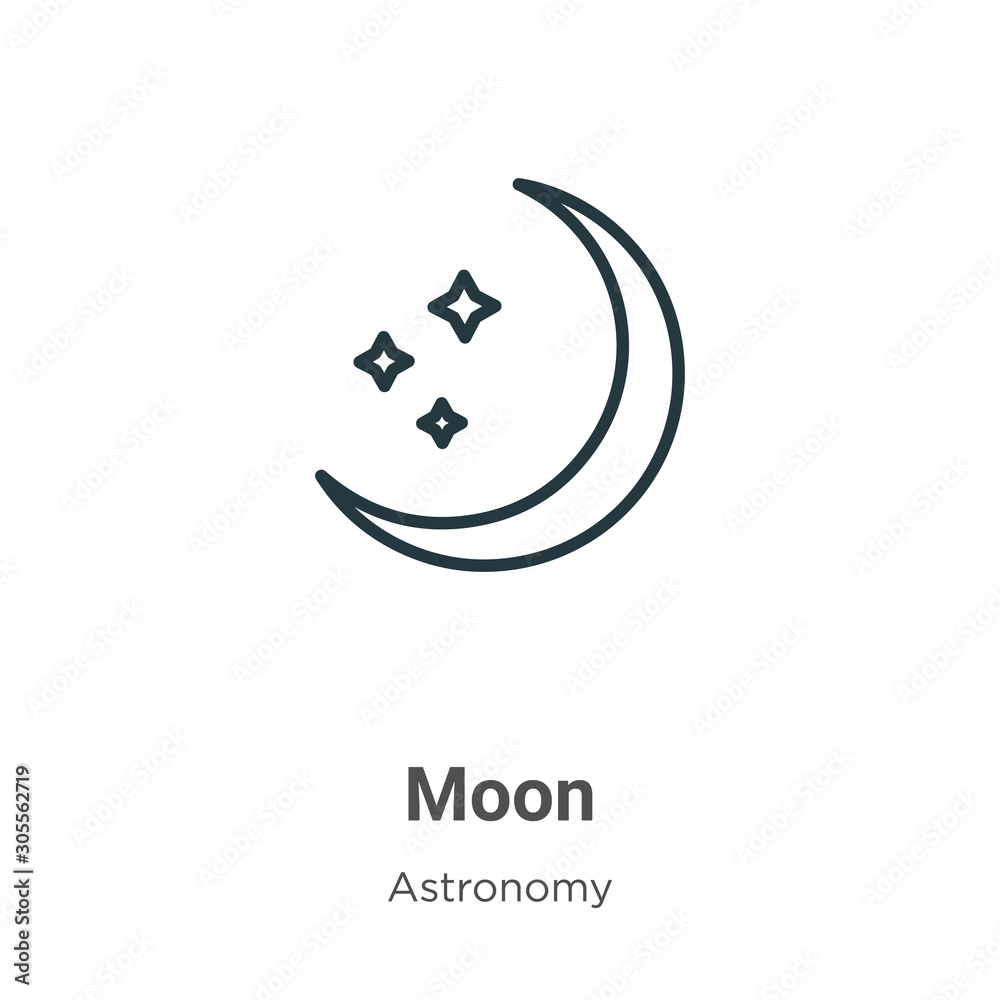Blue moon outline vector icon. Thin line black blue moon icon, flat ...