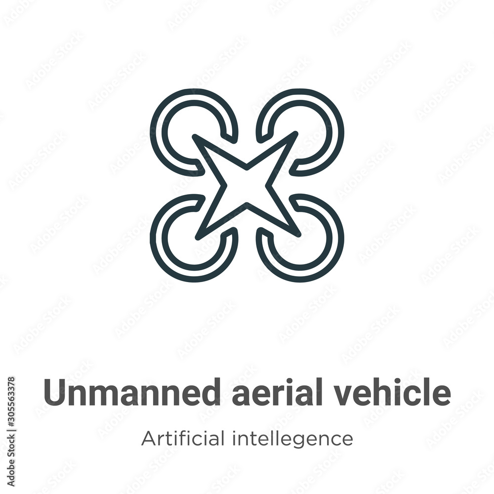 Unmanned aerial vehicle outline vector icon. Thin line black unmanned ...