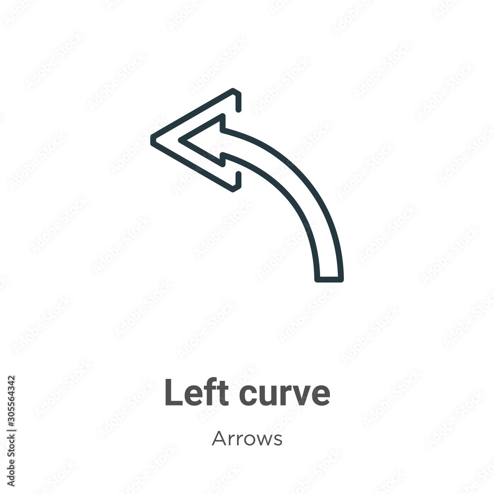 Left curve outline vector icon. Thin line black left curve icon, flat ...