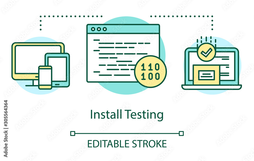 Install testing concept icon. Examine program work idea thin line ...