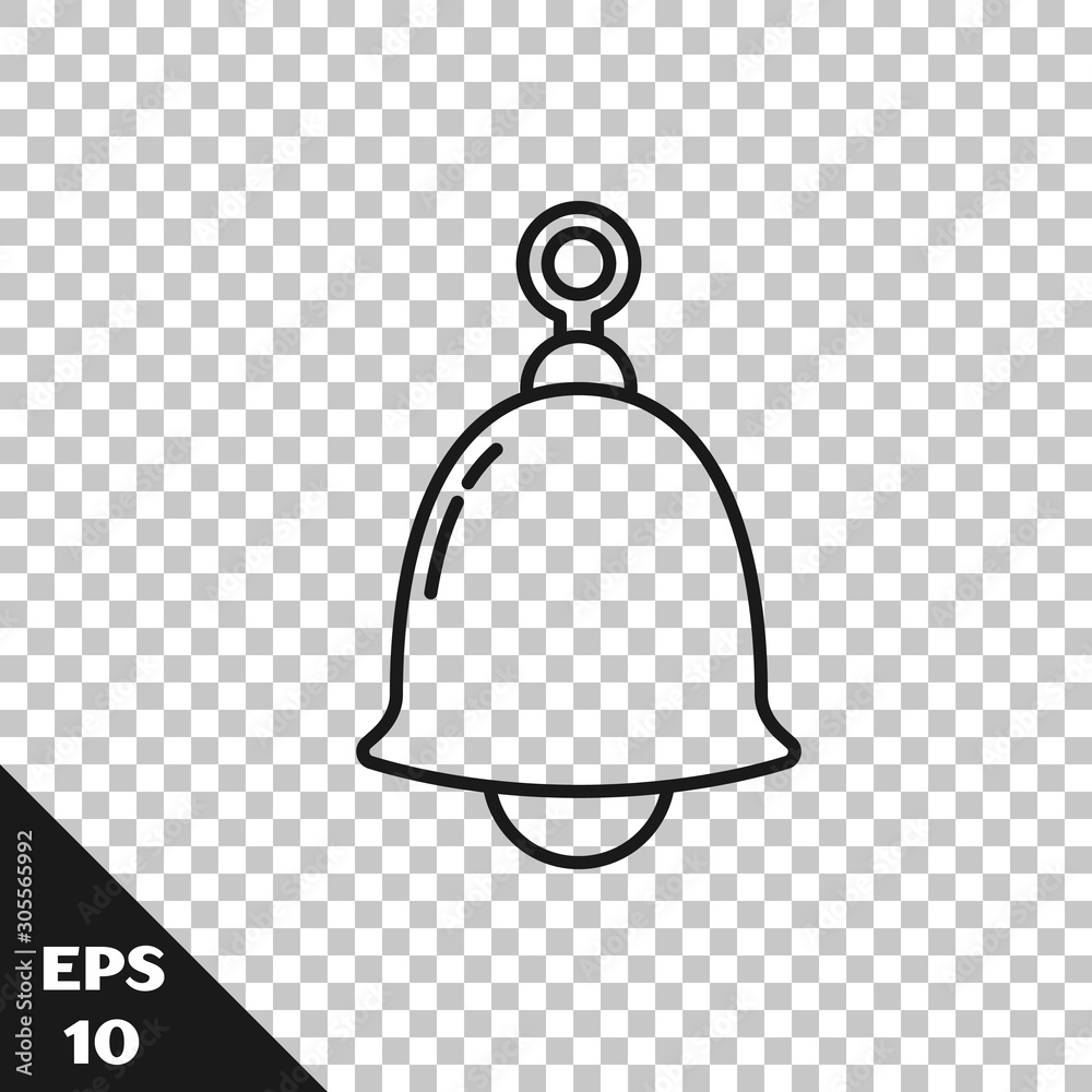 Black line Ringing bell icon isolated on transparent background. Alarm ...
