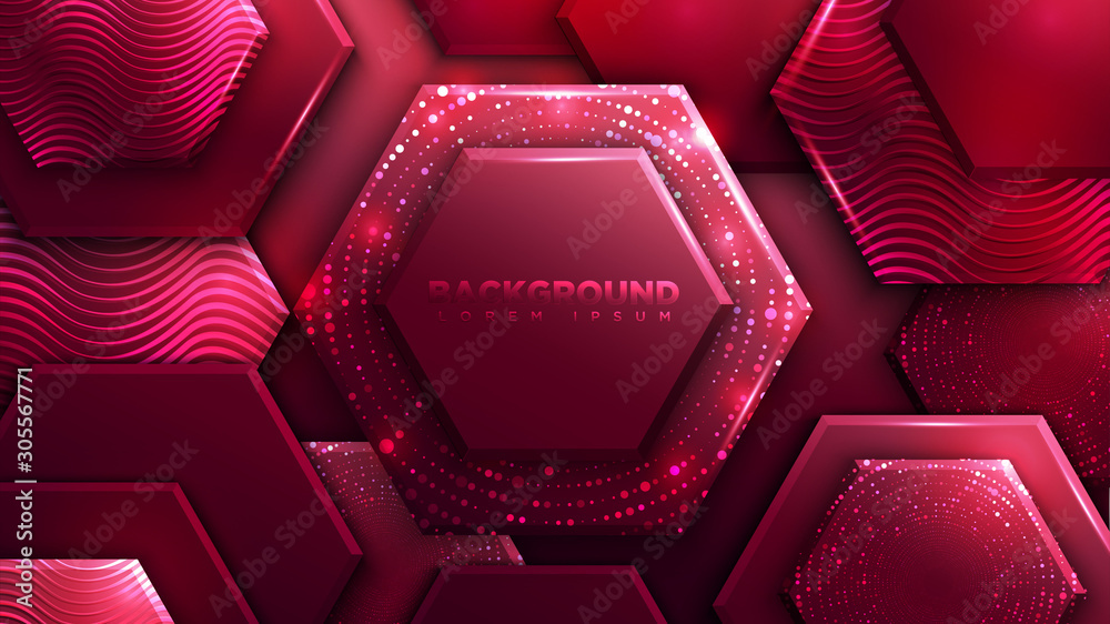Abstract Red Polygon Luxury Background with Glowing Halftone Pattern ...