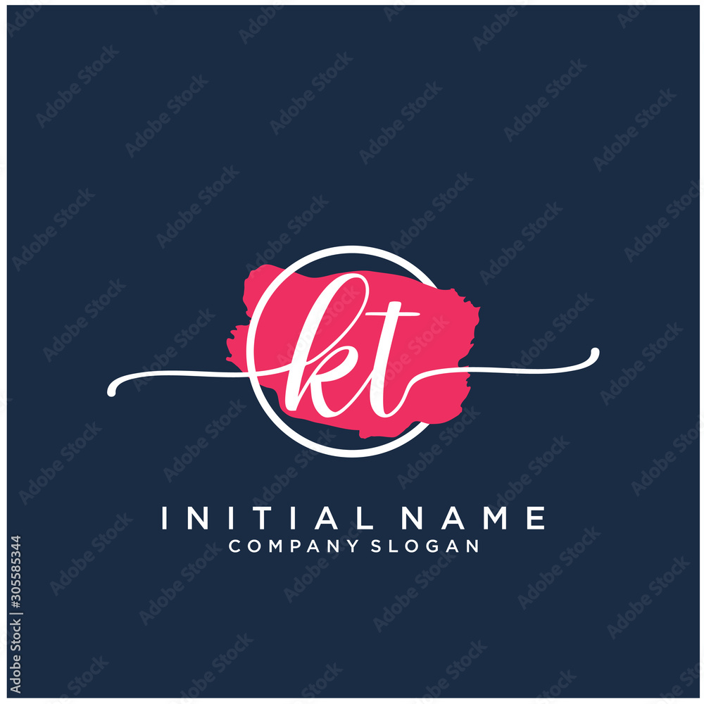 KT Initial handwriting logo design with brush circle. Logo for fashion ...