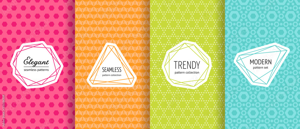 Vector geometric seamless pattern collection. Set of bright colorful ...