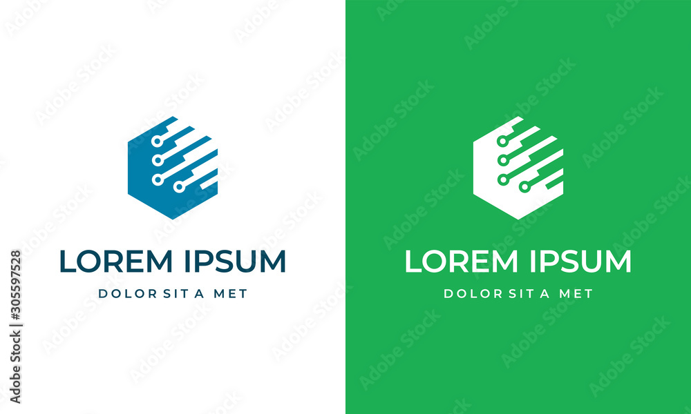 Hexagon Tech logo designs template, Technology logo. Geometric logo ...