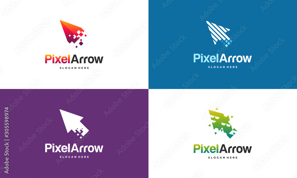 Set of elegant Pixel Arrow logo template, Fast Cursor logo designs ...