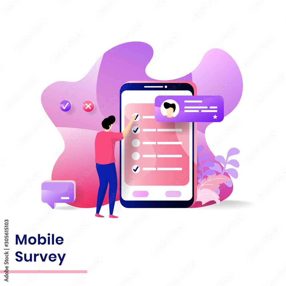 Landing Page Mobile Survey vector illustration modern concept, can use ...
