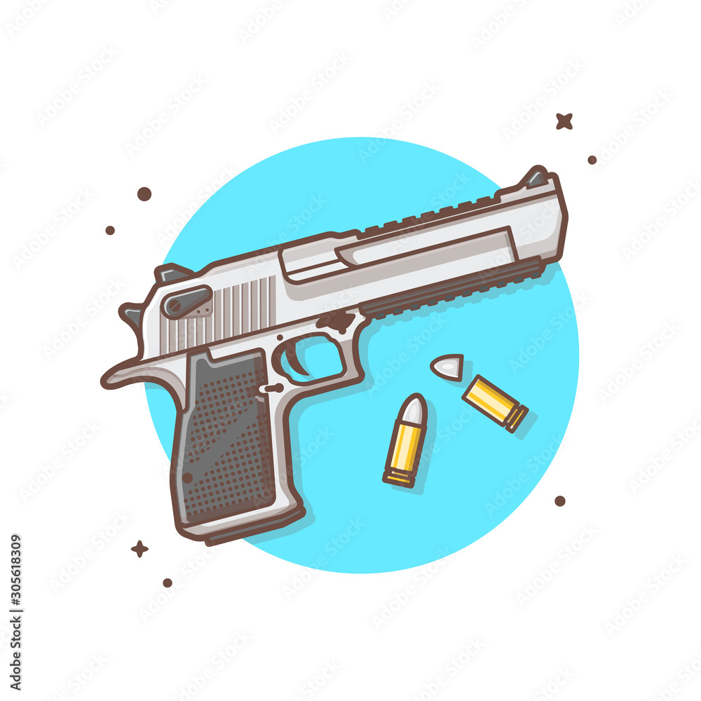 Pistol Gun with Bullets Vector Illustration. Haeadshot. Weapon Icon ...