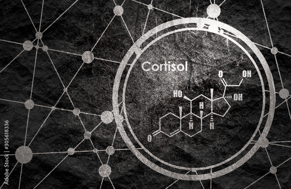 Chemical molecular formula hormone cortisol. Connected lines with dots ...