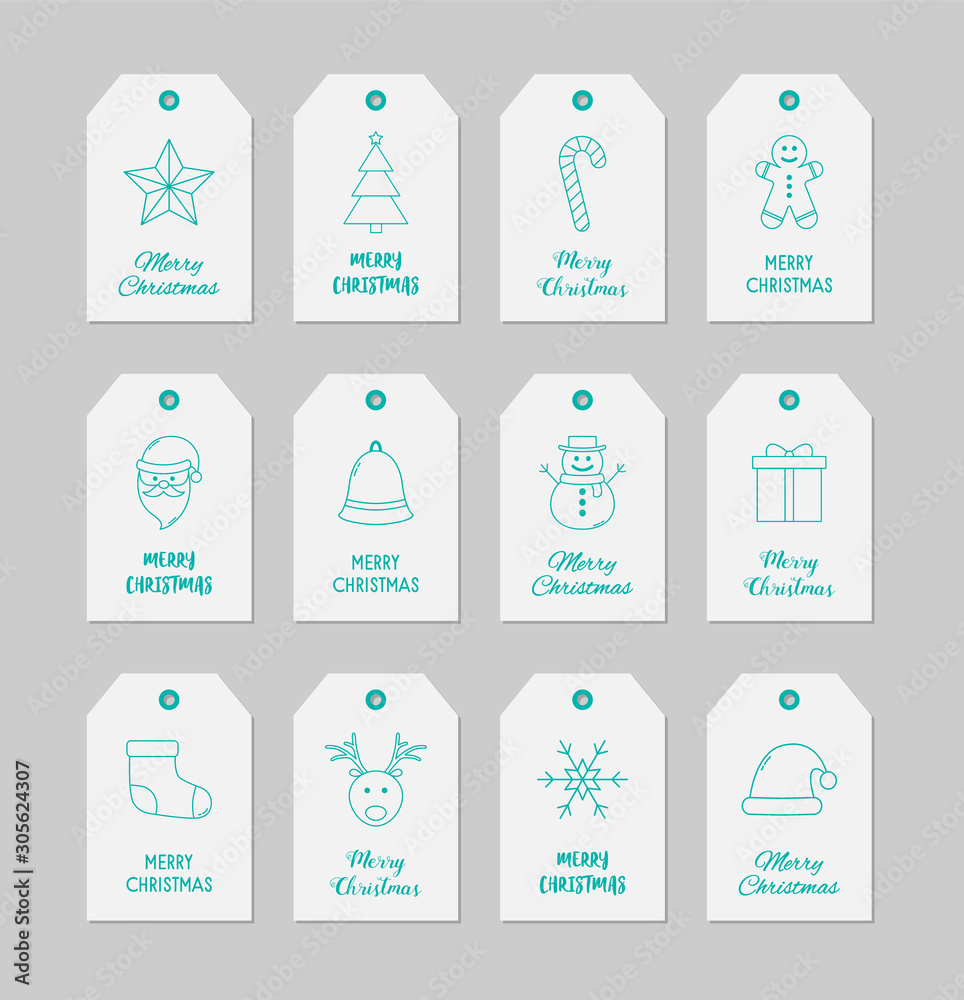 Set of Christmas gift tags with festive icons and greetings. Vector ...